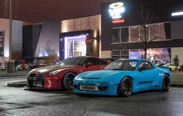 Download wallpaper City, Mazda, Cars, Rain, RX-7, Nissan GT-R, Mazda RX ...