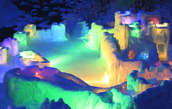 Download wallpaper winter, light, snow, lights, ice, Japan, Hokkaido ...