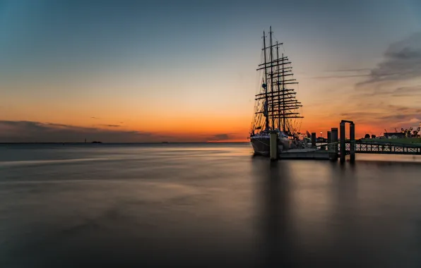 Wallpaper sunset, ship, Bay for mobile and desktop, section пейзажи ...