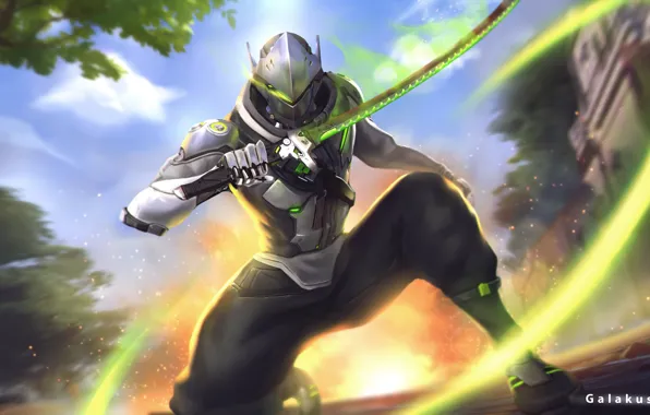 Download wallpaper sword, armor, Overwatch, Genji, section games in ...