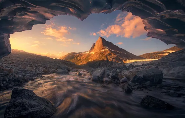 Wallpaper mountains, river, stones, cave for mobile and desktop ...