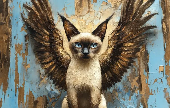 Wallpaper cat, cat, pose, wings, angel, face, Siamese, AI art for ...