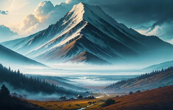 Wallpaper colors, mountains, fog for mobile and desktop, section ии арт ...