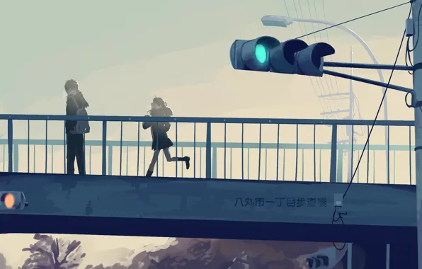 Download wallpaper girl, bridge, traffic light, guy, section art in ...