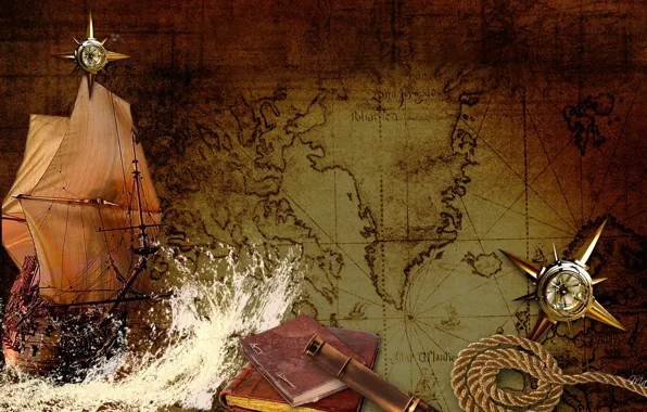 Wallpaper wide, compass, telescope, sail the ocean for mobile and ...