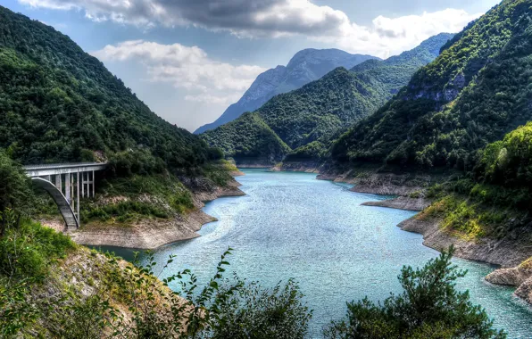 Wallpaper mountains, bridge, nature, river for mobile and desktop ...