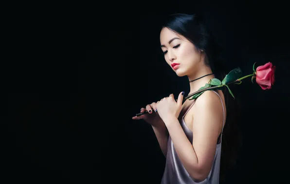 Wallpaper portrait, roses, makeup, profile, Oriental beauty, Anna Kim ...