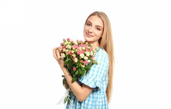 Wallpaper girl, smile, hair, bouquet for mobile and desktop, section ...