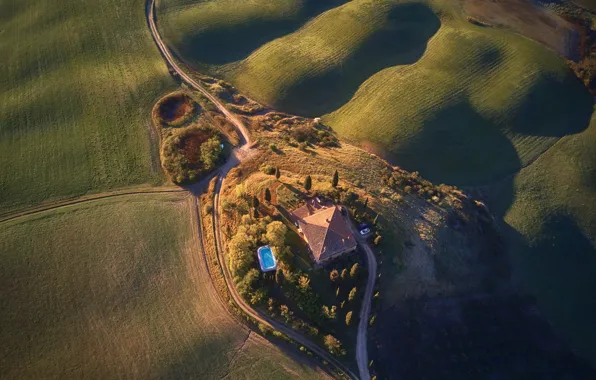 Wallpaper field, hills, home, pool, garden, the view from the top for ...