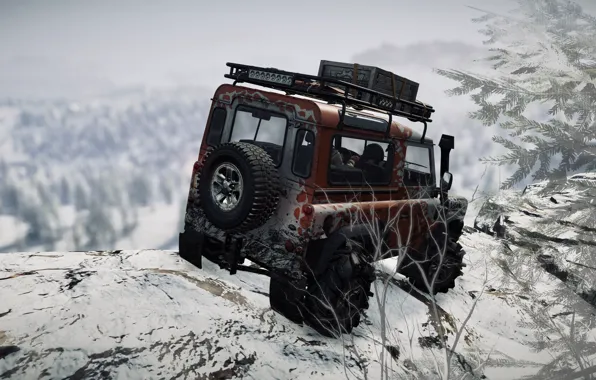 Wallpaper HDR, Land Rover, Wood, Winter, Snow, Truck, Game, Defender ...