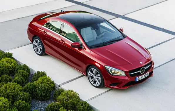 Download wallpaper road, red, Mercedes, red, Mercedes, road, bush, CLA ...