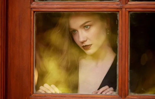 Download wallpaper girl, photo, blue eyes, model, bokeh, window, lips ...