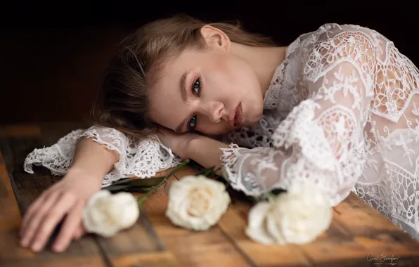 Wallpaper look, girl, flowers, face, pose, photo, Anna Shuvalova for ...