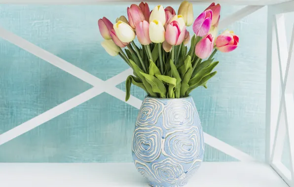 Download wallpaper spring, tulips, vase, section interior in resolution ...
