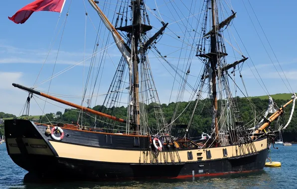 Wallpaper sea, ship, sailboat, UK, harbour, United Kingdom, Cornwall ...