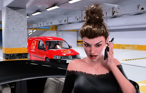 Wallpaper machine, girl, garage for mobile and desktop, section ...