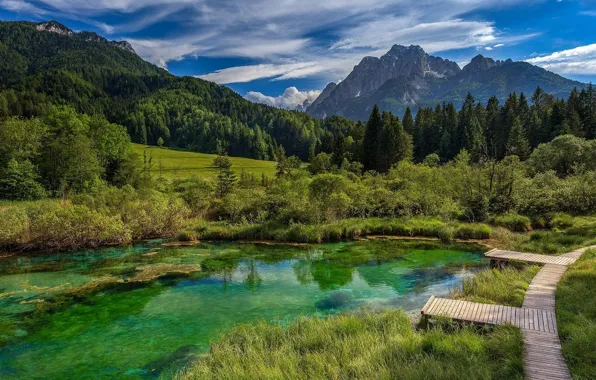 Download wallpaper cloud, mountain, lake, Slovenia, Triglav National ...