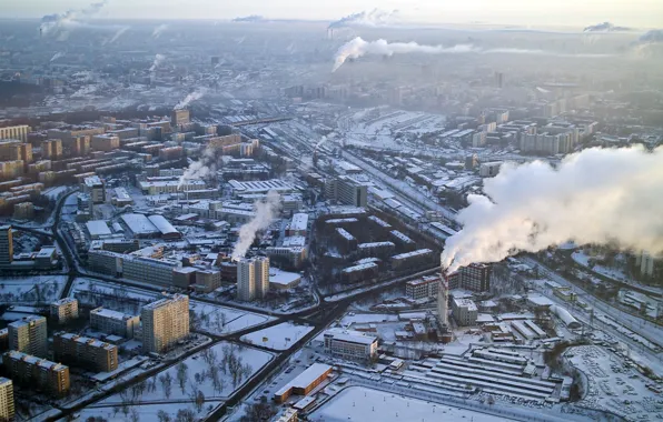 Wallpaper winter, the city, smoke, building, Russia, megapolis, normal ...