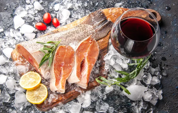 Download wallpaper wine, ice, fish, section food in resolution 3440x1440