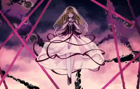 Wallpaper darkness, witch, madness, art, Touhou Project, red tape ...