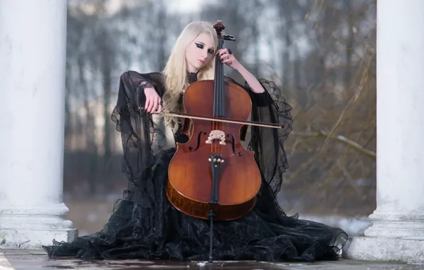 Wallpaper Winter, Blonde, Violin, Black Dress, Maria Amanda, Stock ...