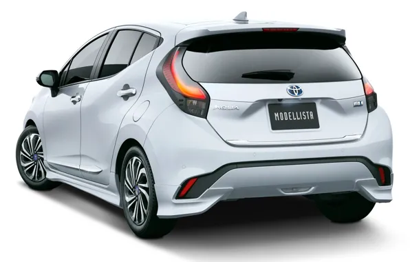 Download wallpaper tuning, white background, Toyota, rear view, Aqua ...