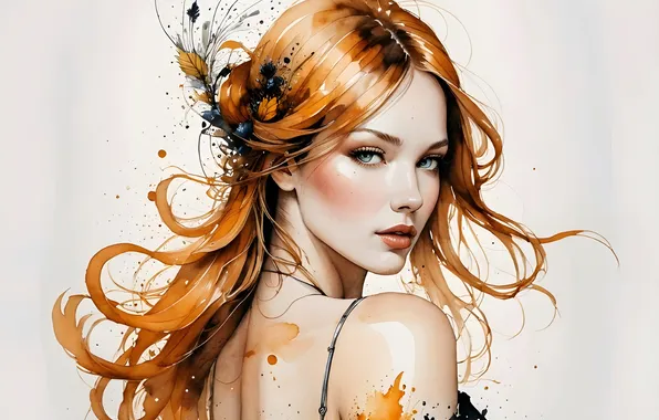 Wallpaper look, girl, pose, portrait, imitation painting, AI art ...