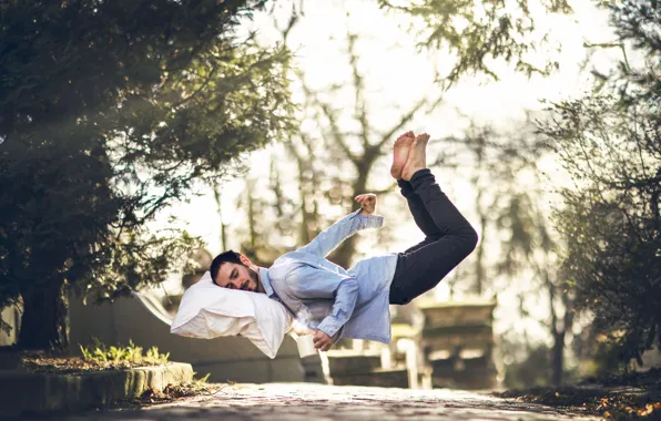 Download wallpaper sleep, man, pillow, Vincent Bourilhon, Falling ...
