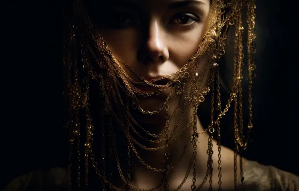 Wallpaper girl, chain, black background, chain, digital art, AI art ...