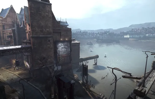 Wallpaper city, the city, river, street, the game, art, Dishonored ...