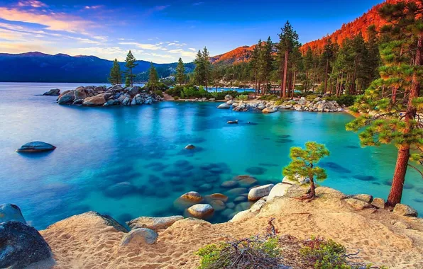 Wallpaper the sky, water, trees, mountains, nature, lake, Nevada ...