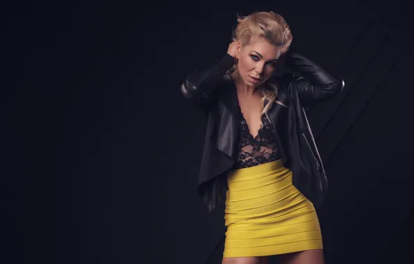 Wallpaper Girl Pose Skirt Blonde The Dark Background Kirill 0494