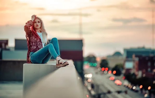 Wallpaper roof, girl, the city for mobile and desktop, section девушки ...