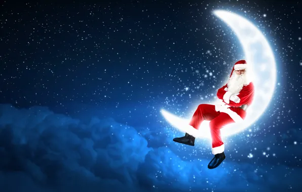 Download wallpaper stars, clouds, night, holiday, a month, Santa Claus ...