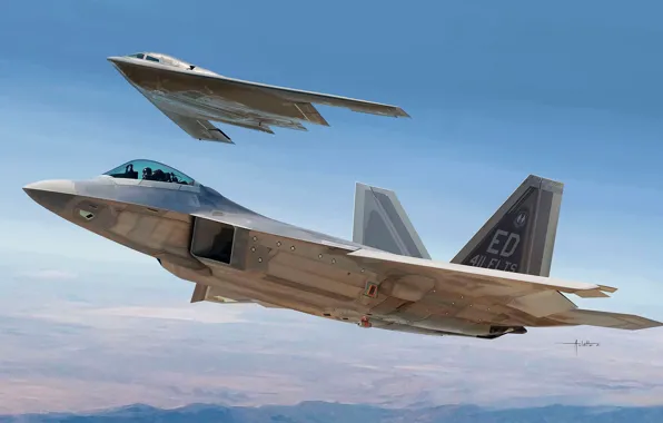 Wallpaper F-22, B-2 Spirit, US Air Force, Combat aircraft, Multi-Role Fighter for mobile and ...