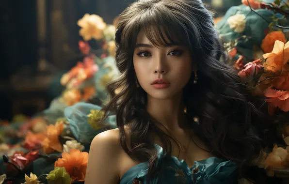 Wallpaper look, girl, pose, portrait, makeup, Asian, AI art, neural ...