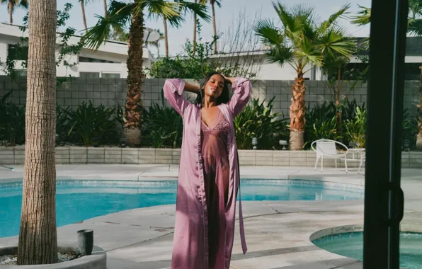 Download wallpaper black, pool, water, model, brunette, pose, leisure ...