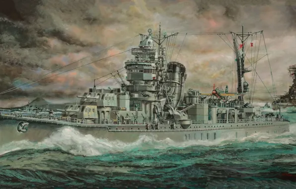Wallpaper Japan, The Japanese Imperial Navy, Light cruiser, Yahagi, IJN ...