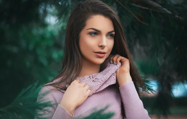 Download wallpaper girl, Model, brown hair, photo, blue eyes, lips ...