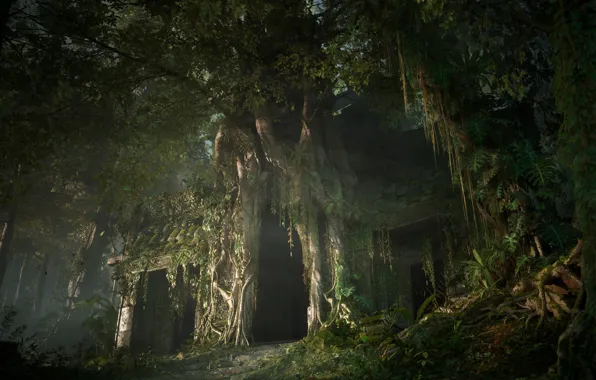 Download wallpaper forest, the building, fantasy, Unreal Engine 5, by ...