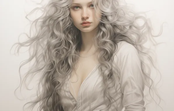 Wallpaper look, girl, portrait, picture, painting, AI art, neural ...
