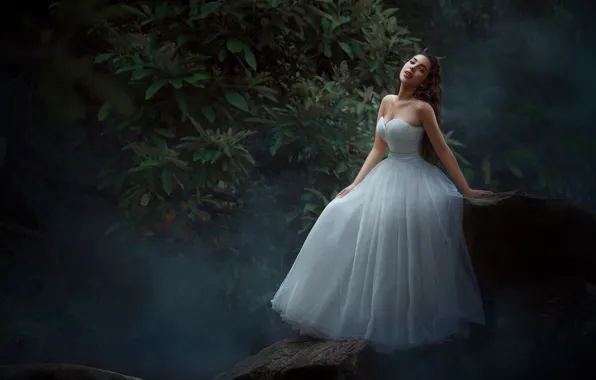 Wallpaper Look Girl Nature Pose Stones Model Dress Beautiful For