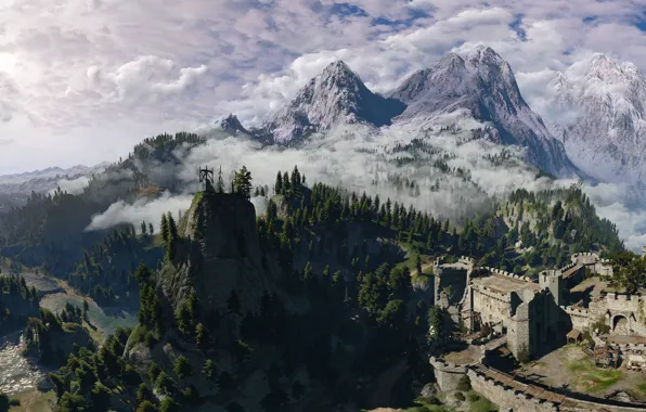 Wallpaper trees, nature, beauty, panorama, fortress, The Witcher 3 ...