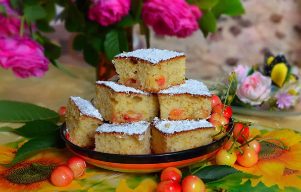 Wallpaper Flowers, Cherry, Pie images for desktop, section еда - download