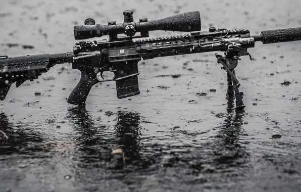 Download wallpaper wet, rain, water, assault rifle, tripod, telescopic ...