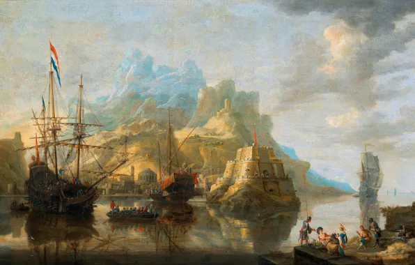 Wallpaper Mountains, People, Picture, Ships, Bonaventura Peeters ...