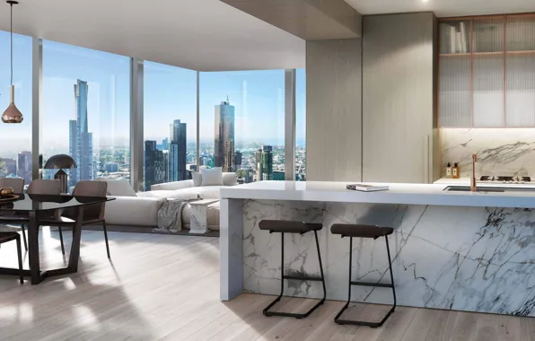 Wallpaper design, style, interior, kitchen, megapolis, living room ...