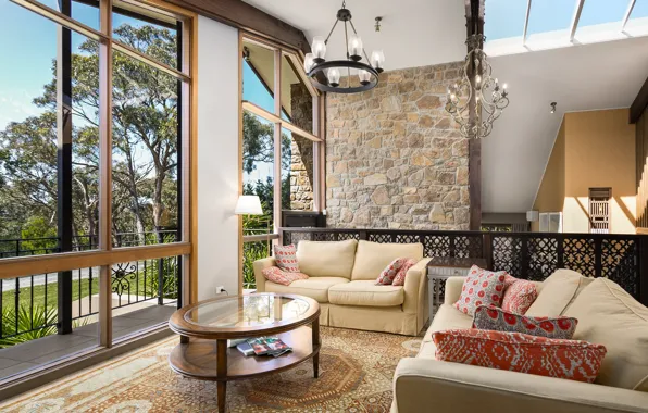 Download wallpaper sofa, window, table, living room, section interior ...