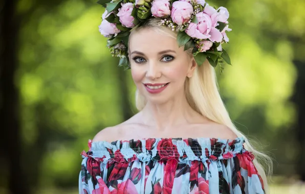 Wallpaper girl, portrait, wreath for mobile and desktop, section ...