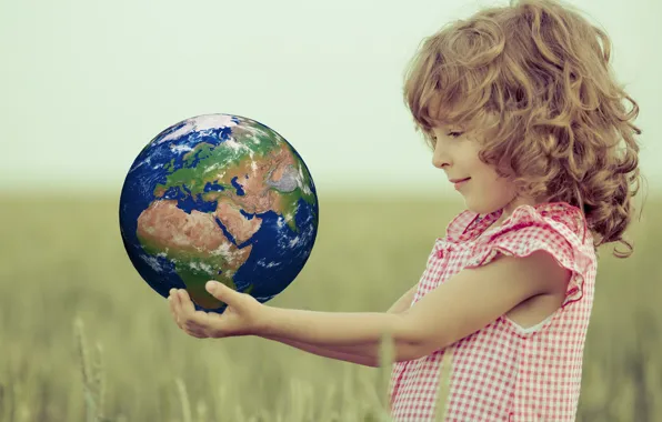 Wallpaper field, nature, children, earth, ball, girl for mobile and ...